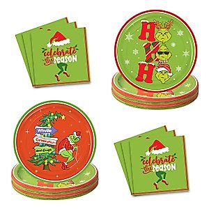 Christmas Party Plates and Napkins Table Decorations - 32 Pack Christmas Paper Plates Party Decorations Dinnerware Set for Xmas Holiday Birthday Baby Shower Party Favors, Serve 16