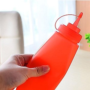 3PCS 12oz/360ML Empty Refillable Squeeze Sauce Condiment Bottles Food Grade Mustard Storage Container Jar Pot with Twist on Cap Lids for Ketchup Mayo Vinegar Cream Honey Salad Dressing(Color Random)