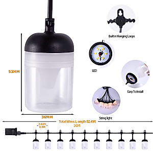 52.5ft Outdoor String Lights LUISTUL, Patio String Light with 16 Warm White shatterproof led Bulbs dimmable Controller for Garden Backyard Christmas Porch Hanging Decor