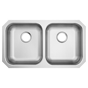 Moen GS18215B 1800 Series 31.75-inch 18 Gauge Undermount Double Bowl Stainless Steel Kitchen Sink Rear Drain, Satin Stainless