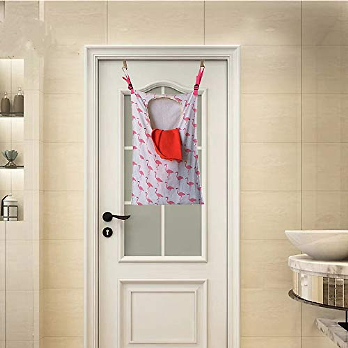 HDHYK Adjustable Door-Hanging Laundry Hamper with Stainless Steel Hooks