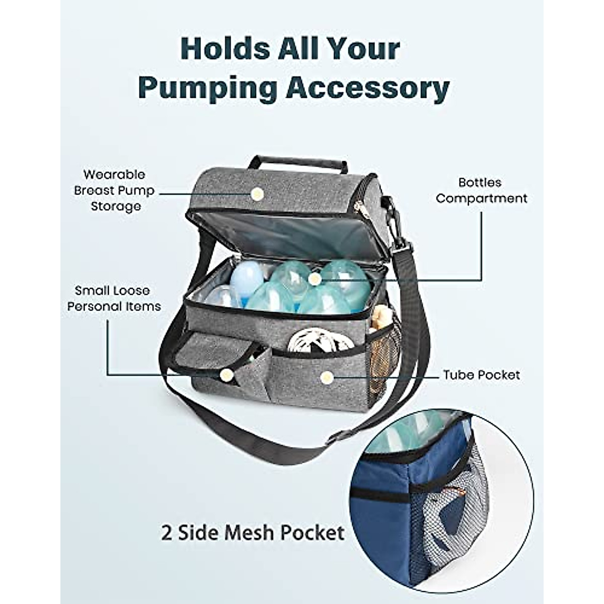Wearable Breast Pump Bag with Cooler, Compatible with Willow, Elvie, Momcozy Breast Pump, Stylish Insulated Storage Container Case for Hand Free Breast Pump