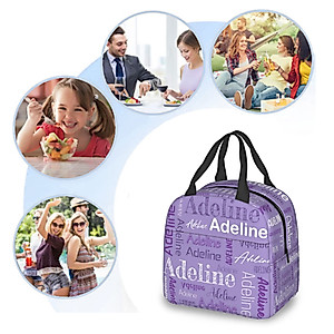 Custom Name Lunch Bag Personalized Insulated Lunch Box Customized Cooler Lunch Tote Bag for Boys Girls Office Picnic Camping LightPurple