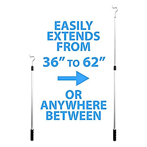 Richards Homewares Shepherds Aluminium Pole with a 2.75-Inch Hook and Cushioned Handle, Lightweight, Extendable from 36 to 62-Inch, Silver