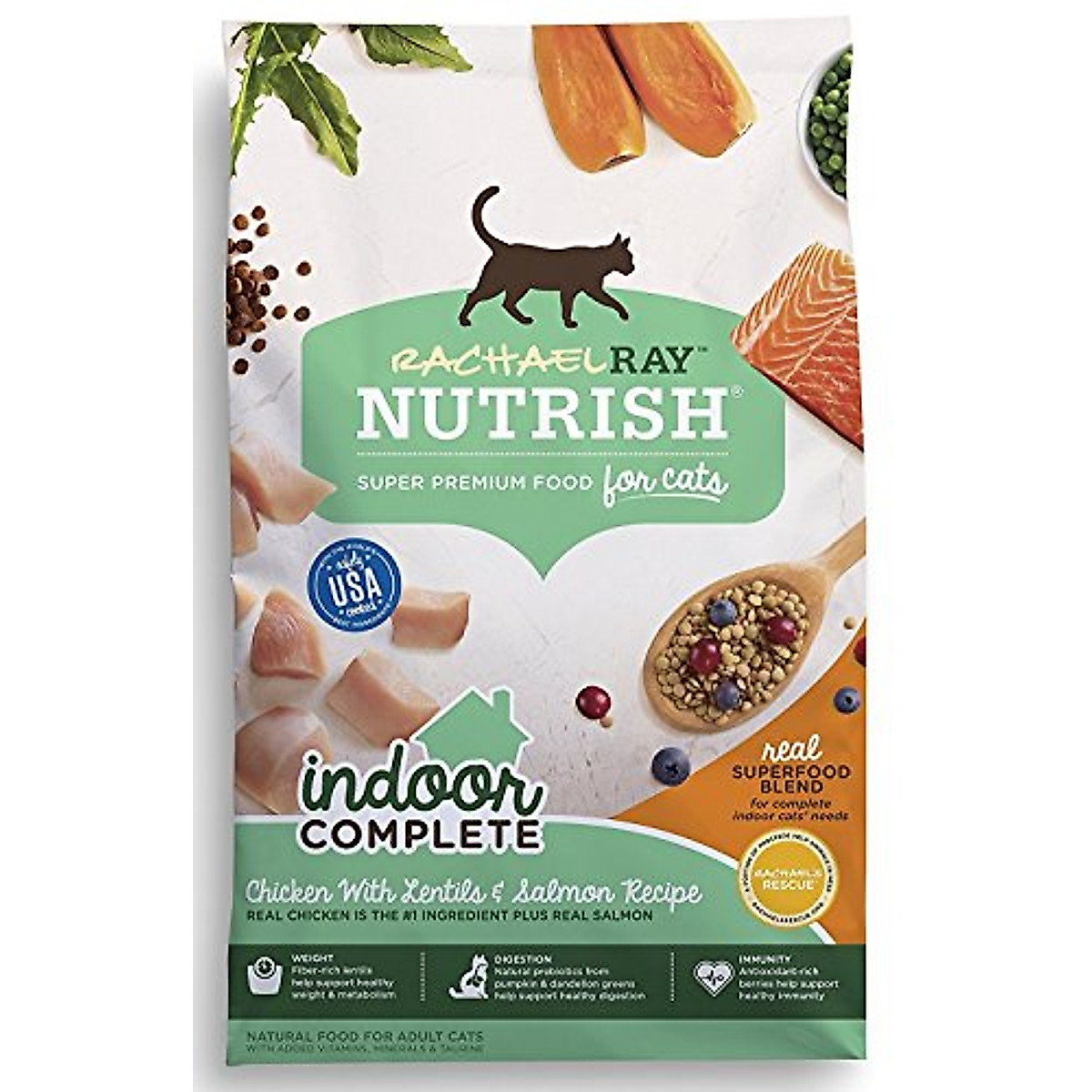 Nutrish Rachael Ray Indoor Complete Natural Dry Cat Food, Chicken with Lentils & Salmon Recipe, 3 lbs (Pack of 2)