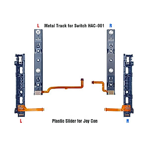 ElecGear Slide Rail Replacement for Nintendo Switch and Joy Con Controller, Left and Right Metal Track for Console and Plastic Slider Bar for Joy-con with Flex Cable Connector Repair Part Assembly