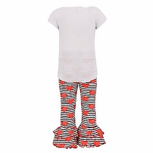 Unique Baby 2 Piece Girls Double Ruffle Leggings and Short Sleeve Shirt Clothes Set Kid and Toddler Girl Valentine's Day Outfit (7 Years, White)