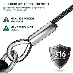 YITAHOME 1/8" Stainless Steel Cable 250FT Black Wire Rope 316 Grade Deck Railing Cable 7x7 Strands Construction with White ABS Spool High-Strength Cable for Outdoor Deck Railing