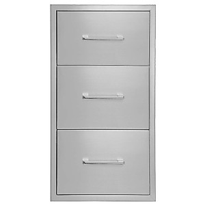 Outdoor Kitchen Drawer Stainless Steel 3-Drawer, BBQ Island Built-in Drawer Weatherproof, Flush Mount for Outdoor Kitchen and Grill Station (17"W*30"H*21“D)