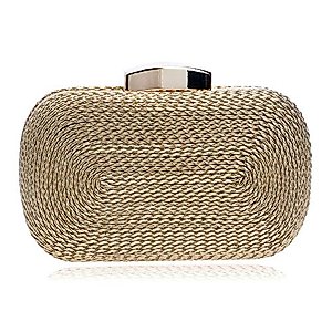 WANLIAN Womens Straw Clutch Summer Evening Handbag Beach Purse Woven Straw Bag Envelope Clutch (Gold)