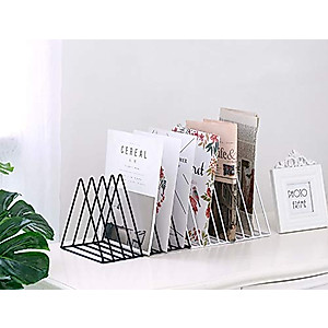 Cq acrylic Triangle File Folder Racks and Magazine Holder,10 Lattice Metal Newspaper Holder Magazine File Storage for Office Home Decoration,Black