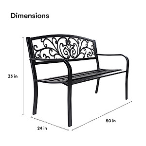 flybold Outdoor Bench Garden Bench with Armrests Steel Metal Bench for Outdoors Lawn Yard Porch - Black Walnut