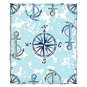 Levens Nautical Anchor Compass Blanket Gifts for Boys Women Girls, Ocean Marine Themed Decoration for Home Bedroom Living Room Sofa, Super Soft Smooth Lightweight Throw Blankets Blue 50"x60"