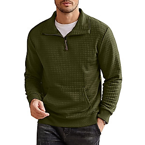COOFANDY Mens Quarter Zip Sweatshirt Long Sleeve Casual Waffle Pullover Sweatshirt with Pocket Army Green