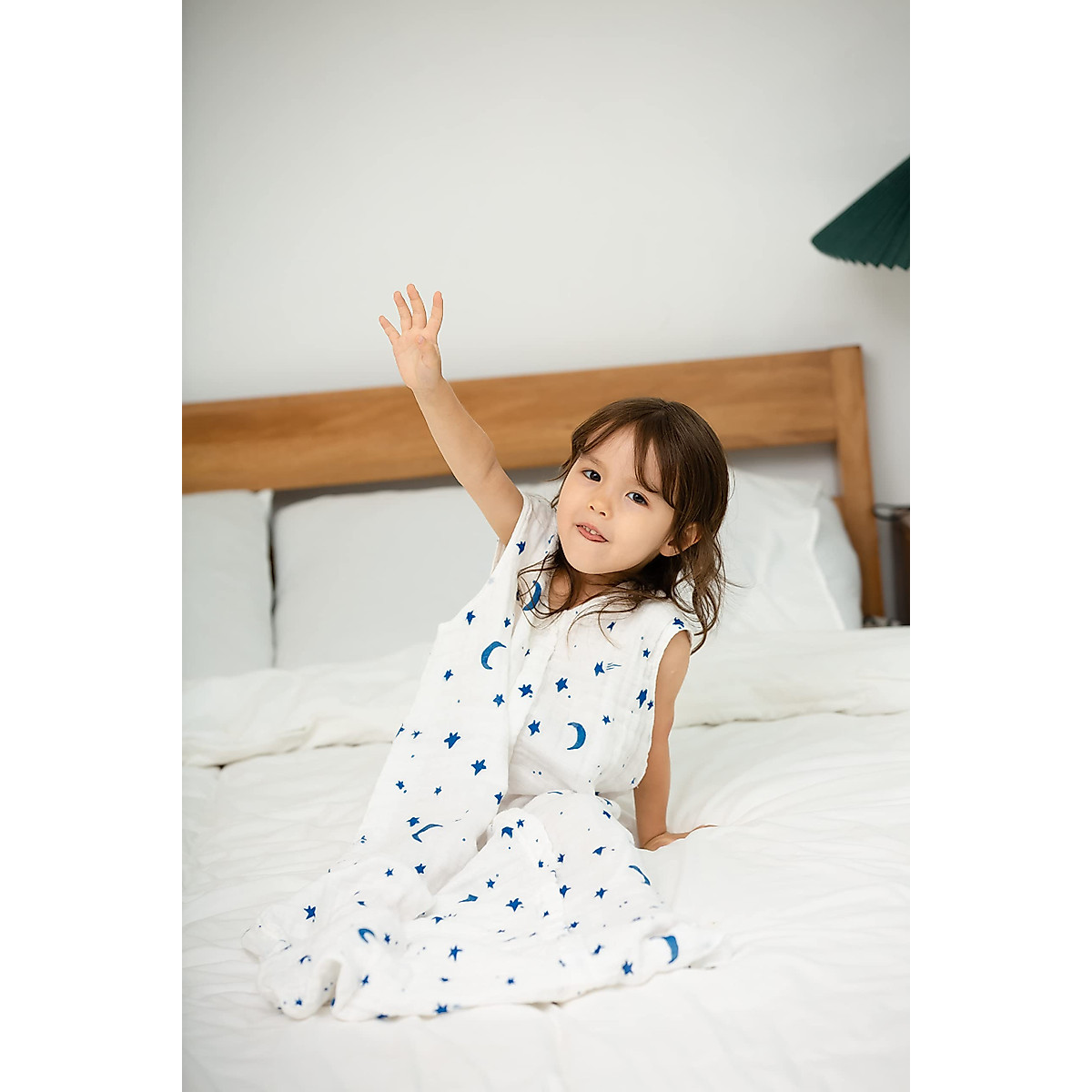 TADO MUSLIN Toddler Sleep Sack for 2-4T Baby, Organic Cotton Wearable Blanket for Boys and Girls 0.5 TOG 2-Way Zipper Soft 4 Layers X-Large Star Moon