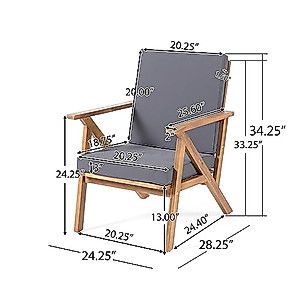 Christopher Knight Home Panama Outdoor Acacia Wood Chat Set with Water Resistant Cushions, 4-Pcs Set, Teak Finish / Grey