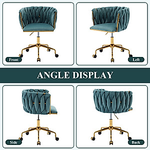 NIOIIKIT Office Chair, Adjustable Swivel Desk Chair with Woven Back, Velvet Upholstered Computer Chair with Wheels, Modern Makeup Chair for Office,Living Room