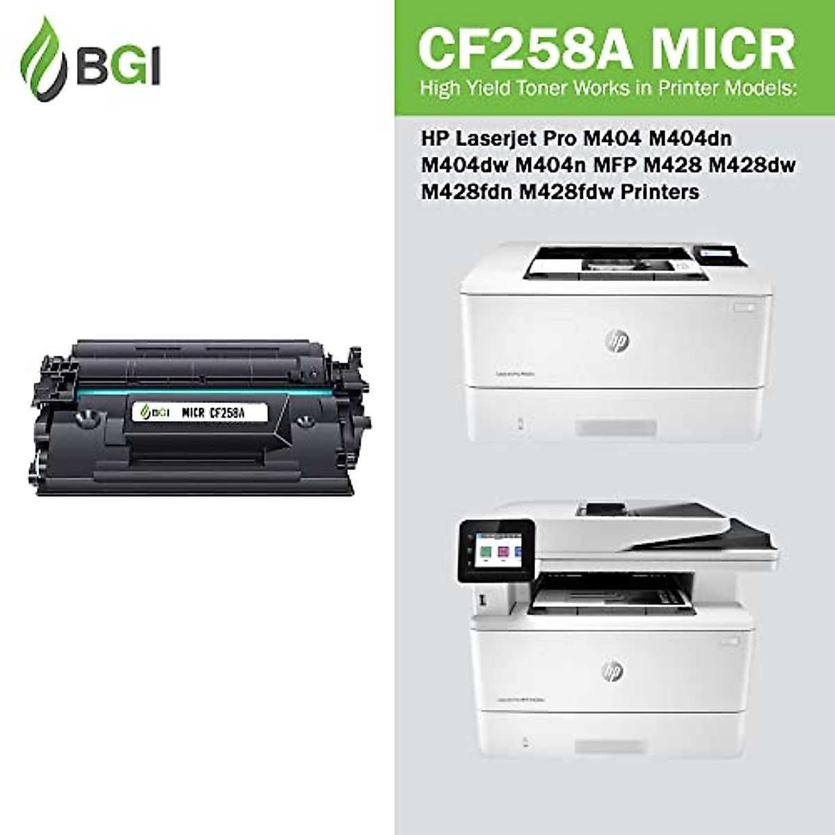 BGI Replacement for HP CF258A 58A MICR Toner Magnetic Ink Remanufactured Cartridge (with Re-Used Original Chip) M404 M428 M404n M404dn M404dw M428dw Printer Toners | 3,000 Page Yield