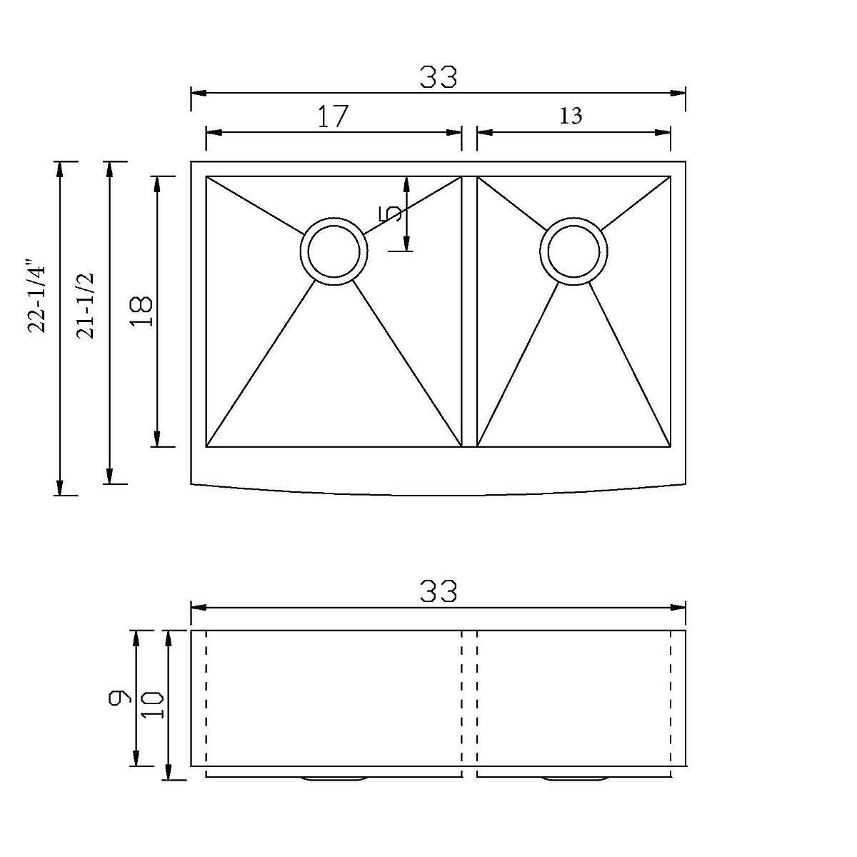KABCO 33 Inch Double Bowl Undermount Apron Front Farmhouse Kitchen Sink, Sound and Heatproof 16 Gauge Rust Resistant Stainless Steel Farmhouse Sink with Sink Strainer, Garbage Basket and Sink Grids