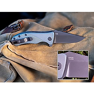 Off-Grid Knives - Baby Rhino - Legal Carry Heavy Duty Compact Folding Knife w. Sandvik 14C28N Blade Steel, Sky Gray G10 Scales, Deep Carry Left and Right Hand, Built Like A Tank