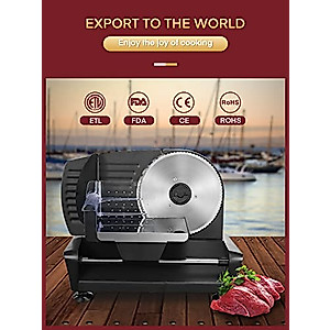 FOHERE Meat Slicer for Home Use, 200W Electric Deli Food Slicer with Removable Two 7.5” Blades, 0-15 Precise Thickness Knob Cut Deli Food, Meat Ham Bread Fruit, Include Food Carriage, Black