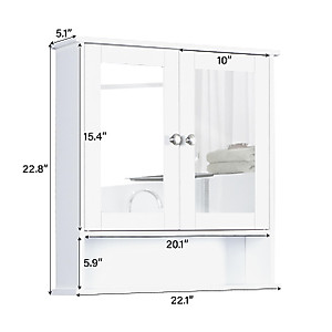 MAISON ARTS Bathroom Medicine Cabinet with Mirror and Adjustable Shelf, Medicine Cabinets Bathroom Cabinet Wall Mounted for Kitchen, Living Room and Laundry Room, White