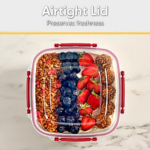 Superio Plastic Food Storage Container with Airtight Lid- 48 Oz, BPA Free, Leakproof, Stackable, Microwave, Dishwasher and Freezer Safe, Red