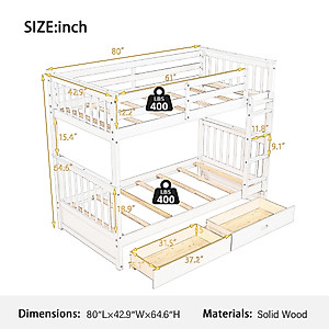 Merax Wood Bunk Bed with Drawers,Convertible Wood Bunk Bed with Ladders and Two Storage Drawers,Solid Wood Detachable Bunk Bed Frame with Ladders,Twin Over Twin Size,Espresso