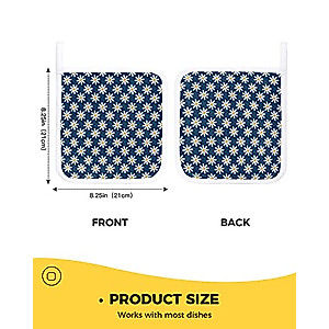 Floral Potholders Set Kitchen Heat Resistant Cotton Coasters Hot Pads Pot Holders Set of 5 for Everyday Cooking and Baking 8 x 8 Inch - Graphic Daisy Blossoms on Blue Background