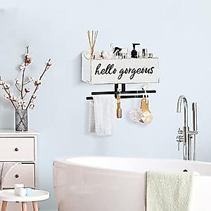 Farmhouse Bathroom Cup Holder,Hair Dryer Holder Wall Mounted, Hair Tools and Styling Organizer with Towel Bar,