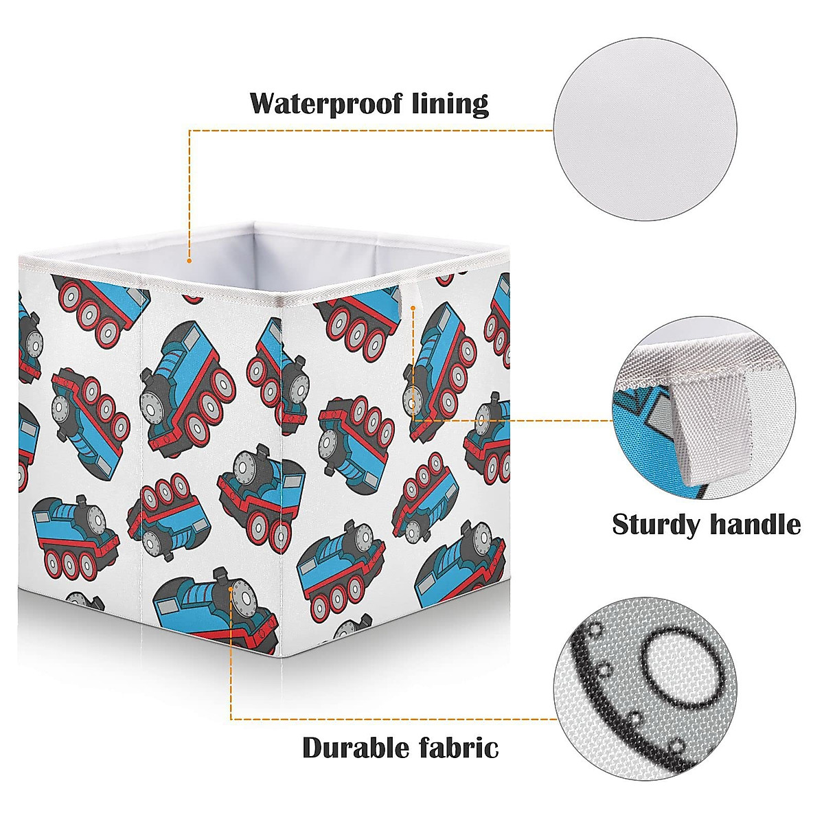 RunningBear Cute Train Vector Storage Basket Storage Bin Square Collapsible Nursery Hamper Shelves Cloth Baskets Organizer for Nursery Toys Kids Room