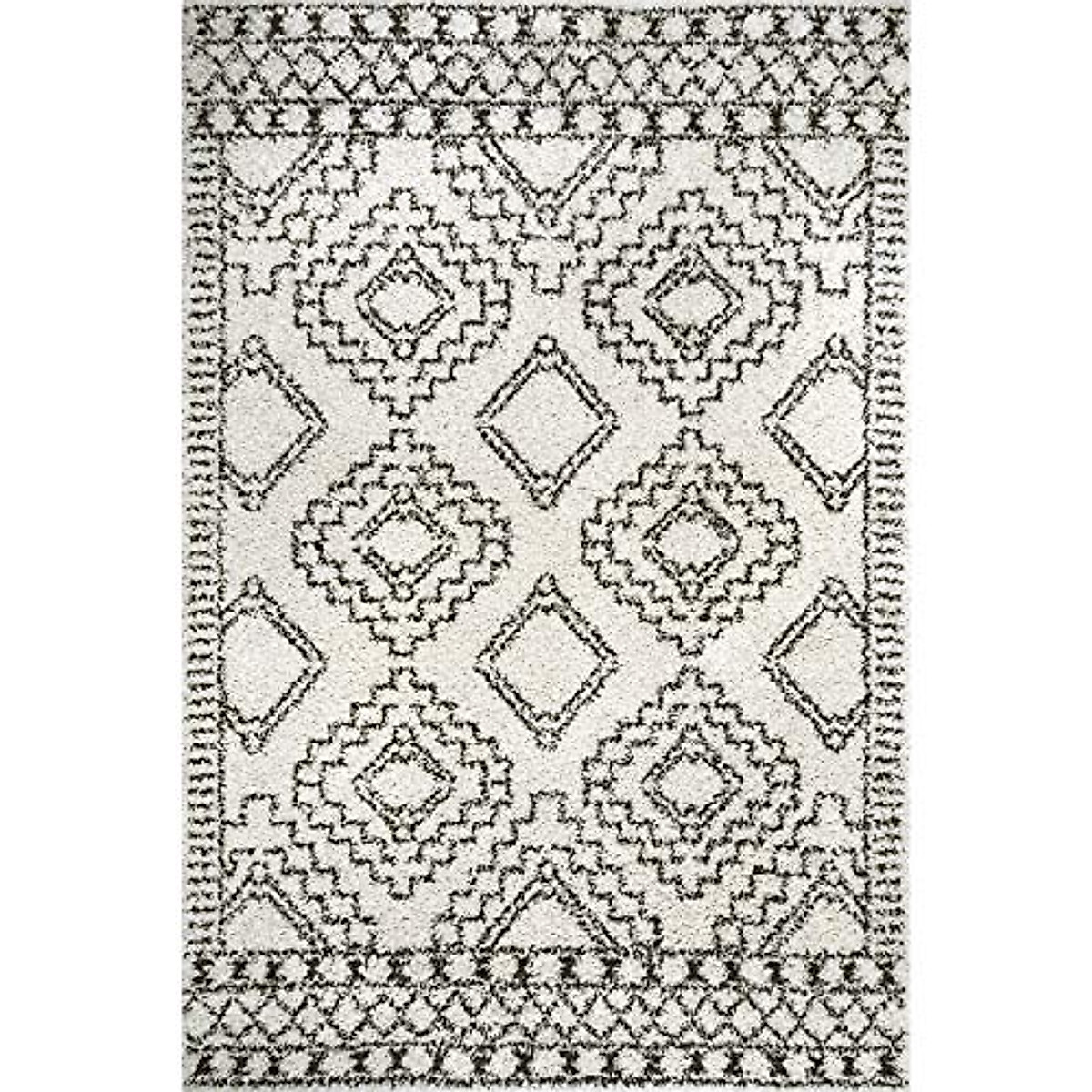 nuLOOM Lacey Moroccan Geometric Shag Area Rug, 6' 7" x 9', Off-white
