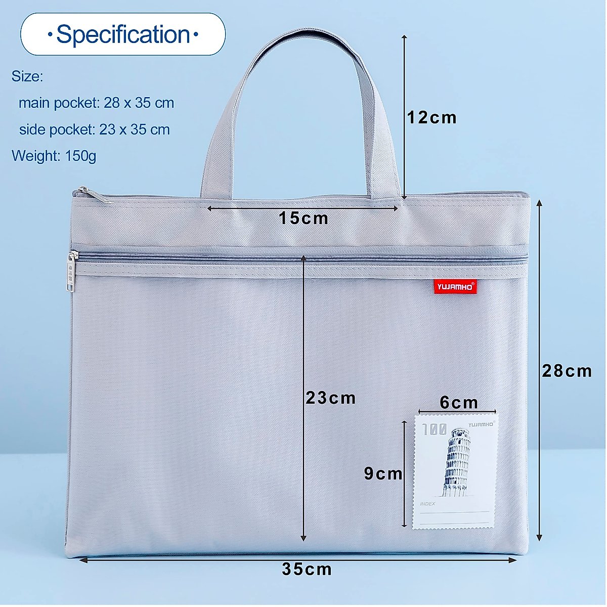 Pendancy Mesh Zipper Pouch 11x13.7 in, Large Double Pocket Waterproof File Bag with Handle, A4 Size Foldable Document Storage for Puzzle Project/Cross Stitch/Travel/Office（Gray）