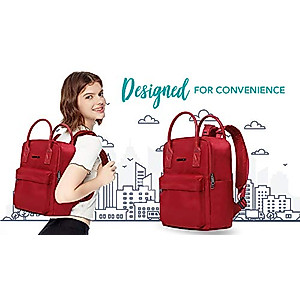 Lily & Drew Small Casual Lightweight Mini Travel Backpack Purse with Top Handles of Microfiber Leather for Women (Nylon-Red)