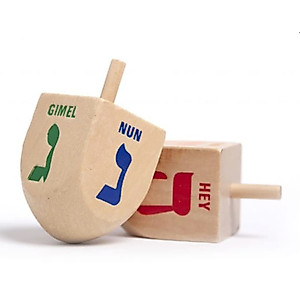Wooden Dreidel's Game Top Assorted Color Put and Take Game Pack with 4 Wooden Dreidel's