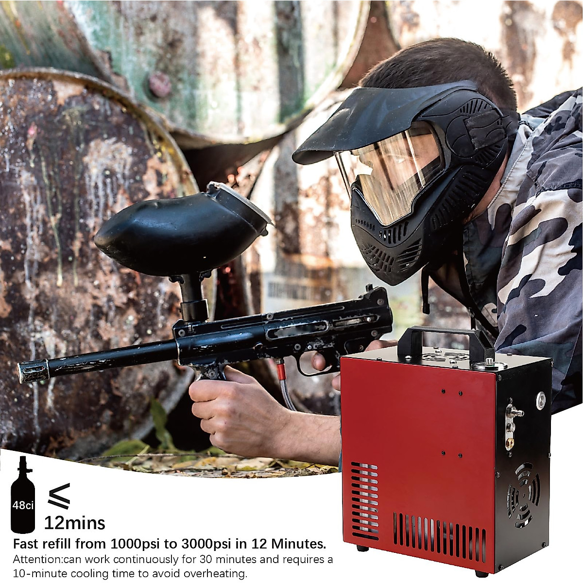 Orcair Thunder 4500psi PCP Air Compressor,Built-in Converter,12V&110V Auto Shut Off Pump Supply Water Oil Free For Scuba Paintball PCP Air gun Tank Refilling Up to 1.6L Low Noise