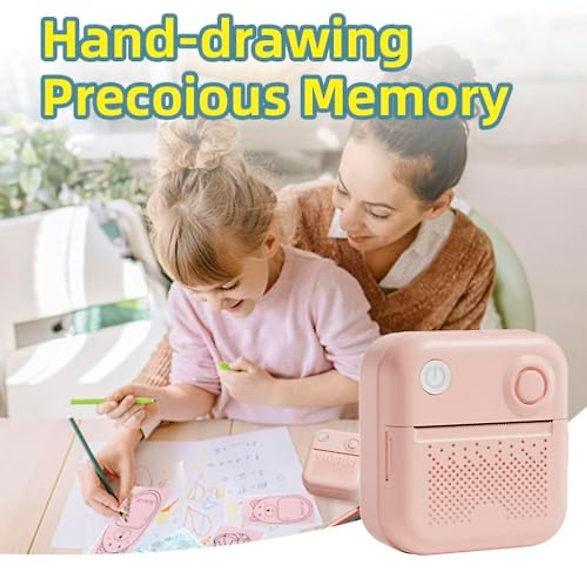 HXBER Mini Printer, Mini Pocket Printer Portable Thermal Instant Photo Printing Label Maker Machine BT Wireless Connect Compatible with Android or iOS APP Support Receipt Label Memo Sticker Notes