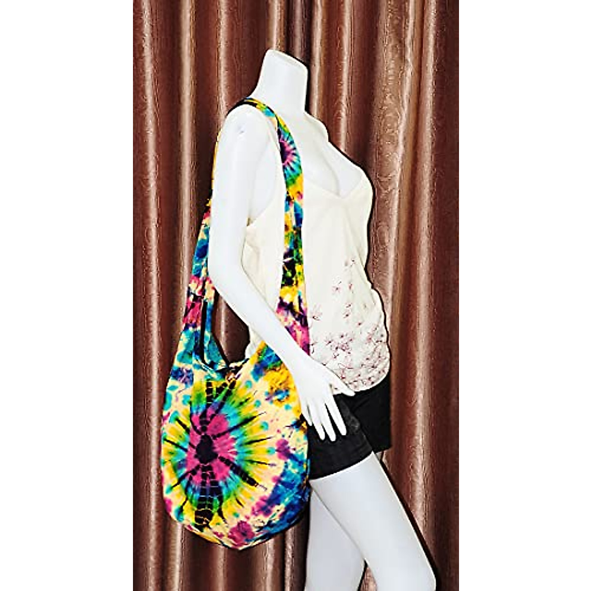 Thai Hippie Tie Dye Hobo Sling Crossbody Shoulder Bag Purse Handmade Zip Cotton Gypsy Boho Large (L1234)