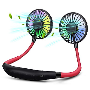 XINBAOHONG Neck Fan, Portable USB Rechargeable LED Fan Headphone Design Hand Free Personal Fan Wearable Cooler Fan with Dual Wind Head for Traveling Outdoor Office (Black)