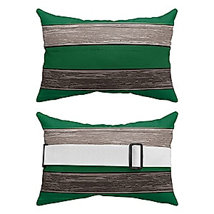 Recliner Head Pillow Ledge Loungers Chair Pillows with Insert Retro Farmhouse Barn Forest Green Brown Wood Grain Lumbar Pillow with Adjustable Strap Patio Garden Cushion for Sofa Bench Couch, 2 PCS