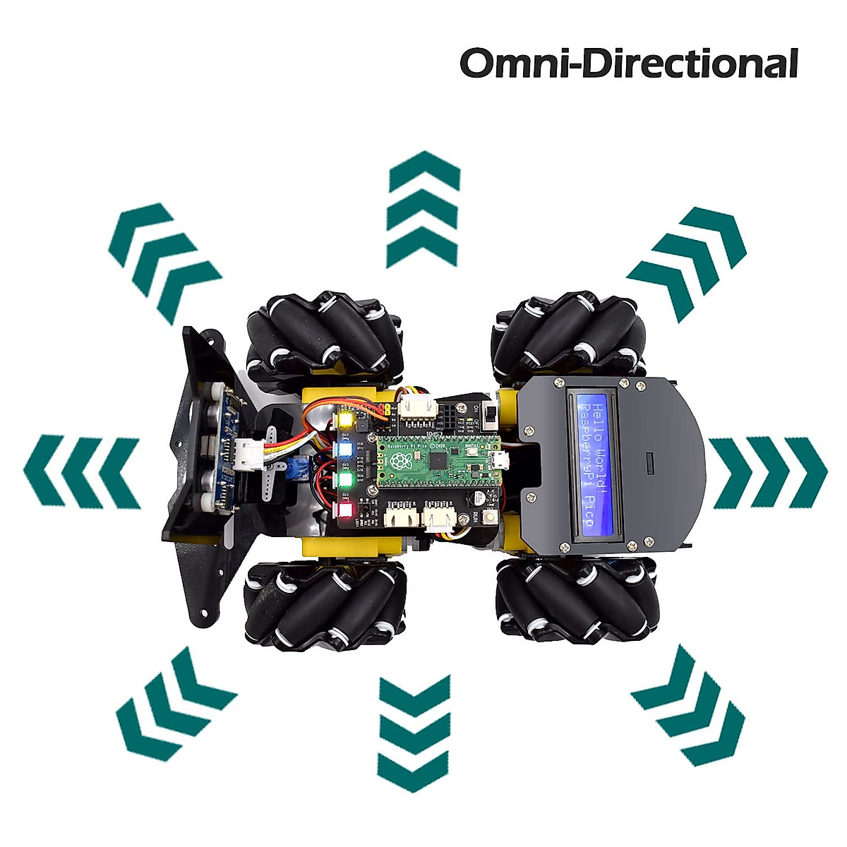 Adeept 4WD Omni-directional Mecanum Wheels Robotic Car Kit Compatible with Raspberry Pi Pico DIY STEM Remote Controlled Educational Robot Kit with LCD1602 Display and Tutorials