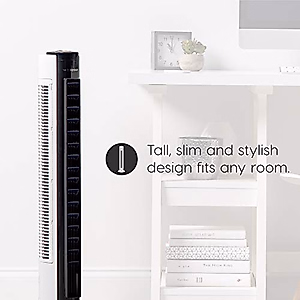 IRIS USA 31.5" WOOZOO Oscillating Tower Fan with Remote and Adjustable Vents, 3 Speed and Natural Breeze Settings Air Circulator Floor Fan, White/Black