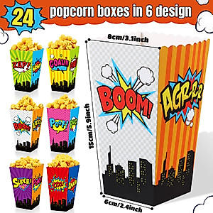 Containlol 24 Pcs Popcorn Boxes Party Favors Snack Treat Box Candy Cookie Container for Movie Cinema Theme Birthday Party Baby Shower Favor Supplies(Cheerful Style)