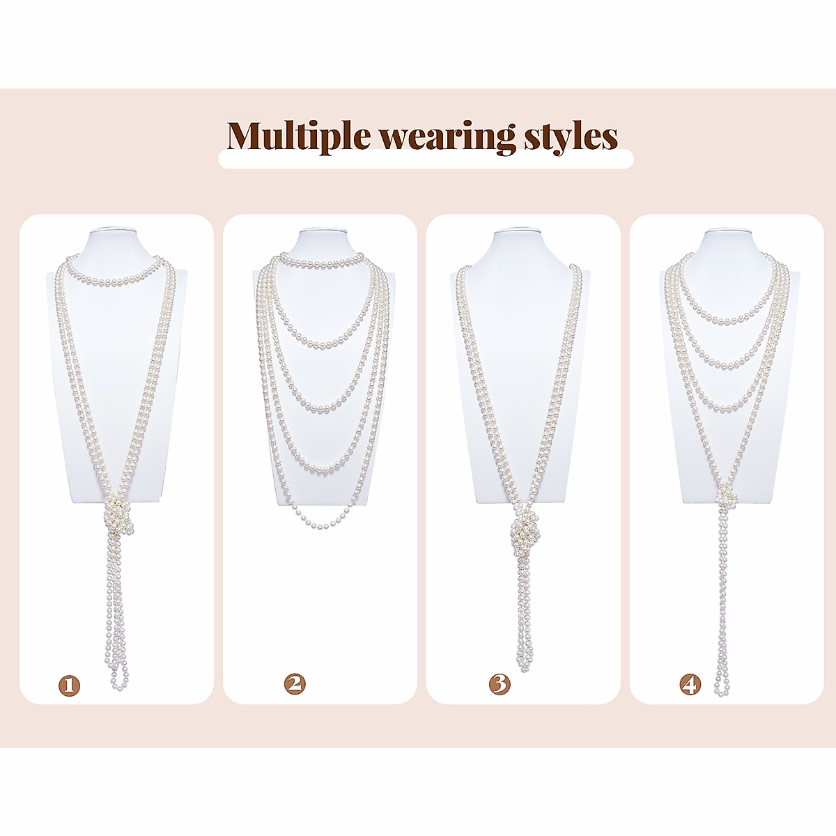 Cizoe 1920s Pearls Necklace Fashion Faux Pearls Gatsby Accessories Vintage Costume Jewelry Cream Long Necklace for Women(1A-white-1)