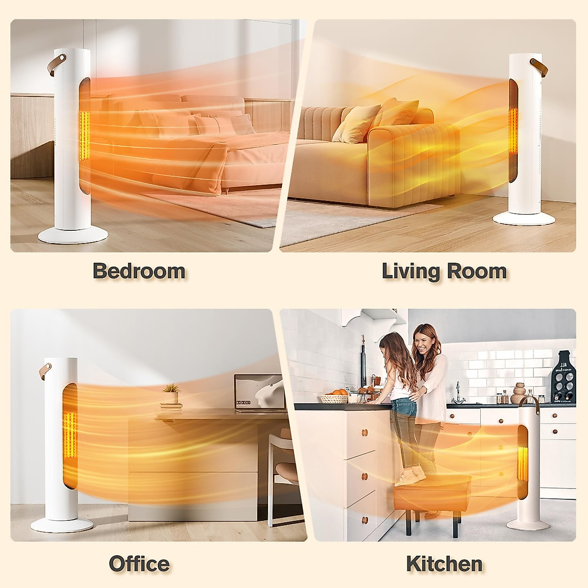 2-1 Electric Space Heaters For Indoor Use, 25" Tower Heater And Fan Combo, 70°Oscillating, 3S Instant Heating,1500W, 3 Heating & Fan Modes, Electric Portable Heater For BedroomOfficeHome, White