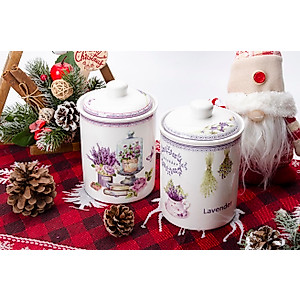 Xiteliy Ceramic Canister Set Tea Coffee Sugar Storage Pots Jars Kitchen Food Storage with Ceramic Lid Set of 2 (Purple, TL-XYC-J)