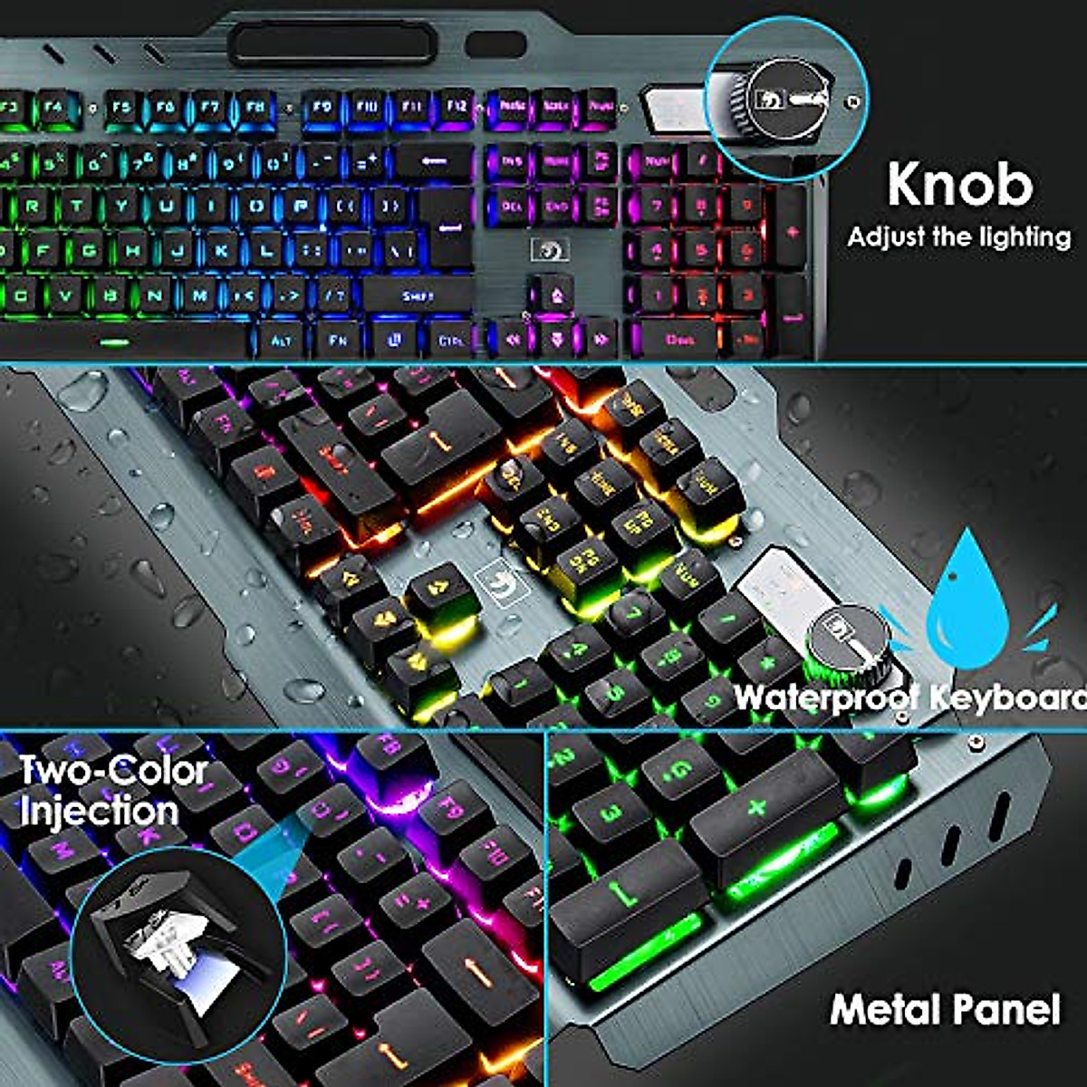 Wireless Gaming Keyboard and Mouse,16 Kinds RGB LED Backlit Rechargeable Keyboard Mouse with 4800mAh Battery Metal Panel,Mechanical Feel and Gaming Mute Mouse for Computer Gamers(Black RGB Backlit)