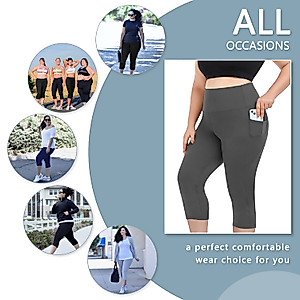 MOREFEEL Plus Size Capri Yoga Pants for Women with Pockets-Stretchy X-4XL Tummy Control High Waist Workout Black Leggings