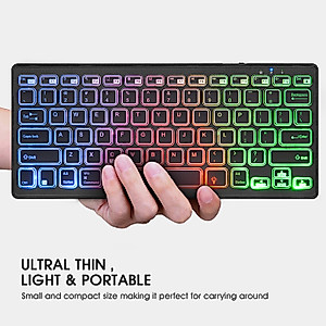 Rii Bluetooth 4.0 Wireless Multiple Color Rainbow LED Backlit Keyboard With Rechargeable Battery For iOS Android and Windows Tablet PC Laptop Notebook MacBook