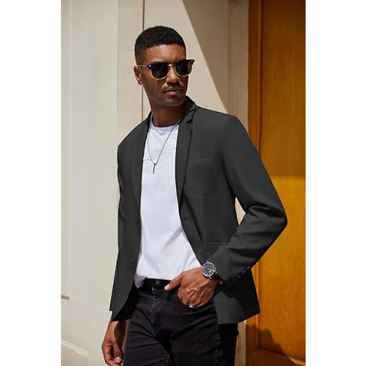 COOFANDY Men's Herringbone Blazer Jacket Slim Fit Casual Sport Coats Two Button Lightweight Suit Jacket Black